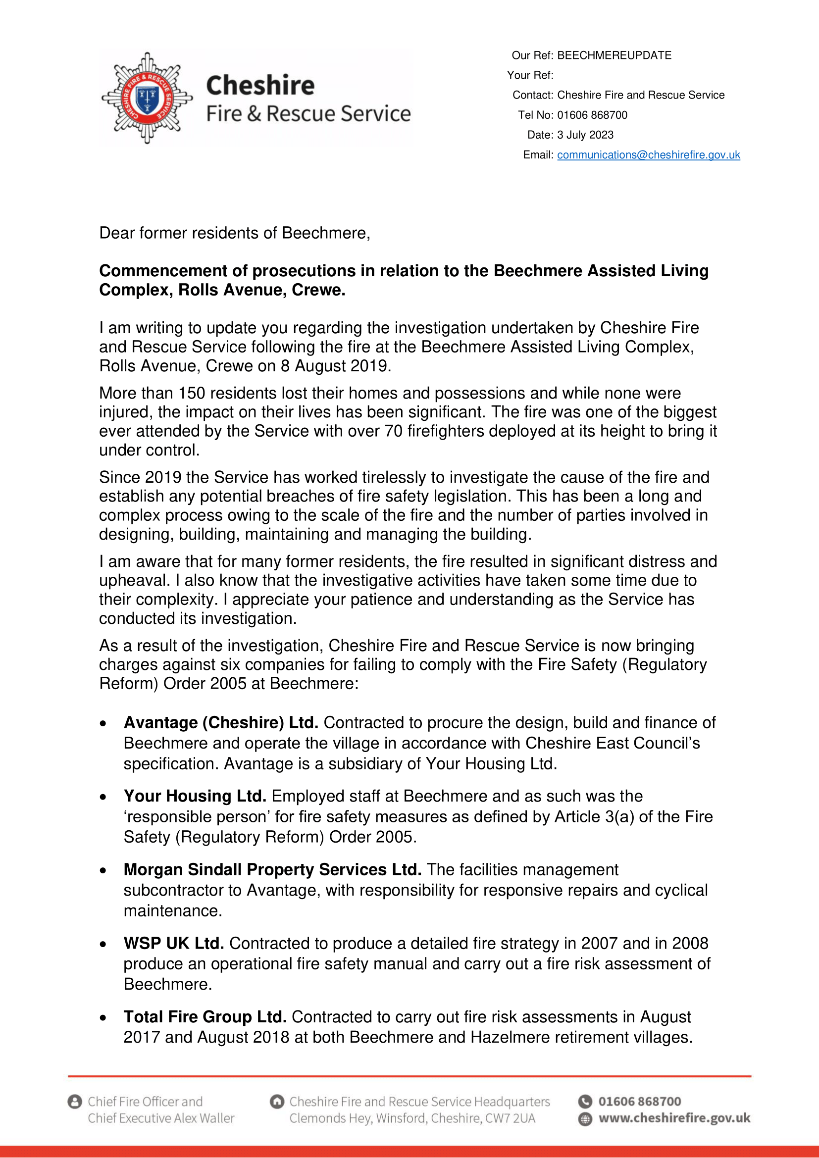 Beechmere Fire Investigation – Cllr James Pratt | St Barnabas