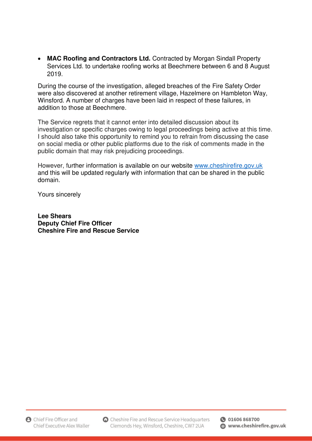 Beechmere Fire Investigation – Cllr James Pratt | St Barnabas